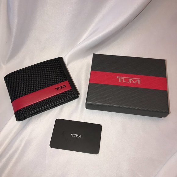 Tumi | Bags | Tumi Alpha Slg Double Bifold Wallet Black Red Ballistic ...